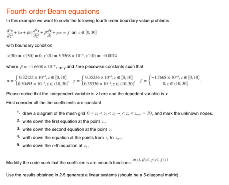 Fourth order Beam equations In this example we want | Chegg.com