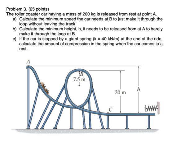 Solved Problem 3. (25 points) The roller coaster car having | Chegg.com