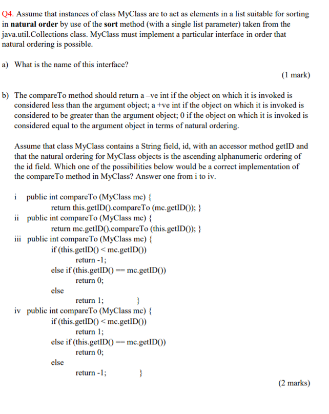 Solved Q4. Assume that instances of class MyClass are to act | Chegg.com