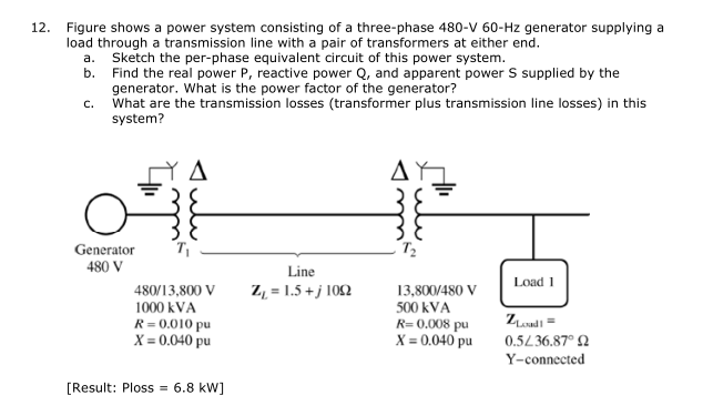 Solved 12. Figure shows a power system consisting of a | Chegg.com
