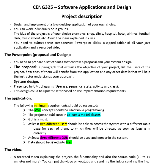 Solved CENG325 - Software Applications and Design Project | Chegg.com