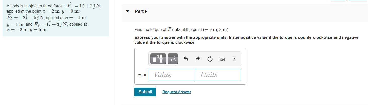 Solved Part G Find the torque of F2 about the point (-9 m, 2 | Chegg.com