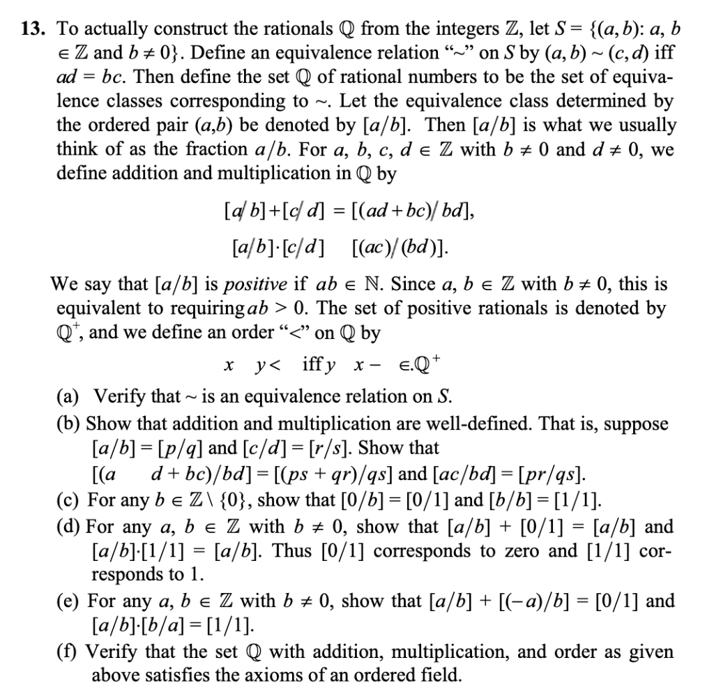Solved 3. To actually construct the rationals Q from the | Chegg.com
