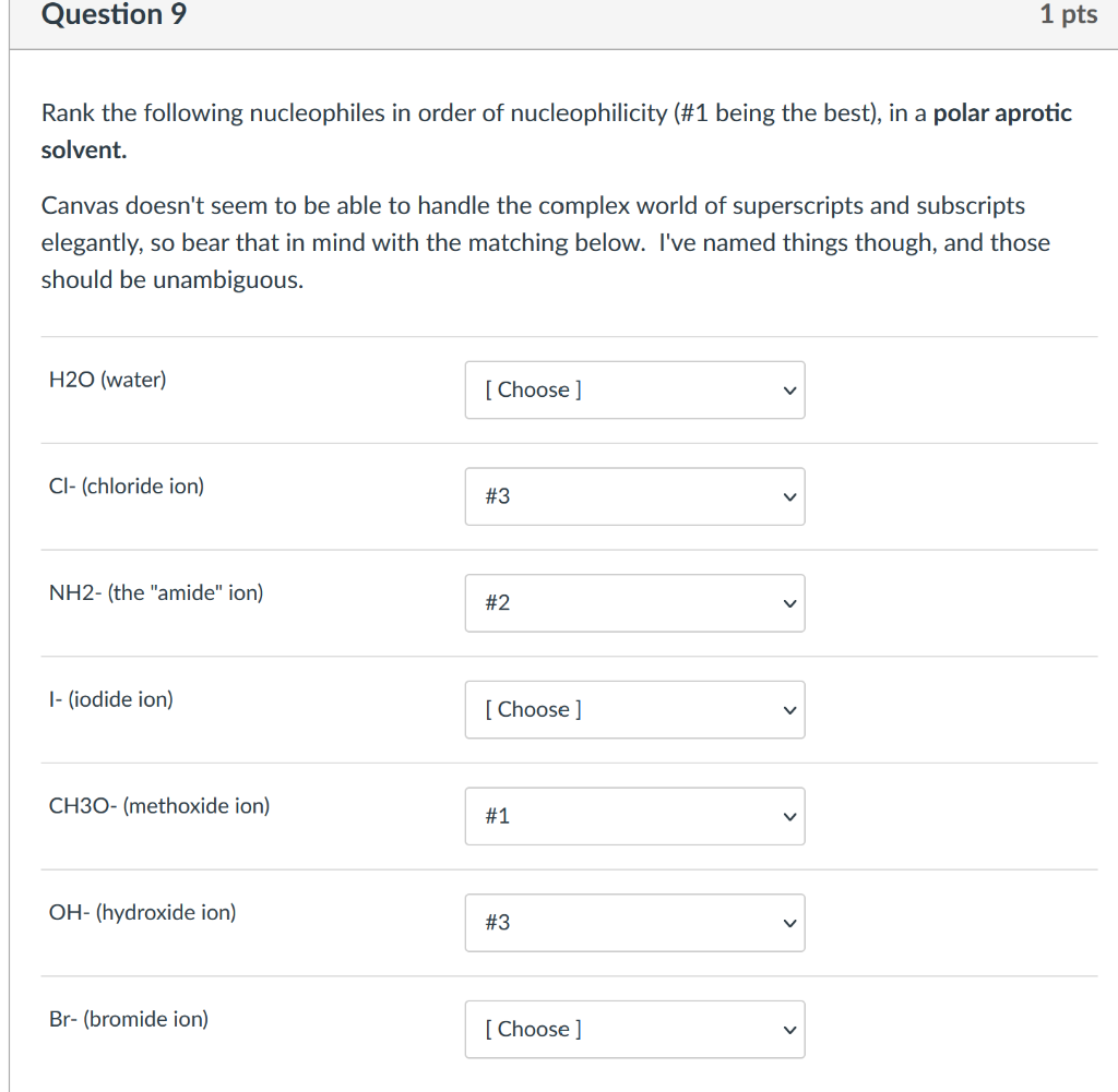 Solved Rank the following nucleophiles in order of | Chegg.com