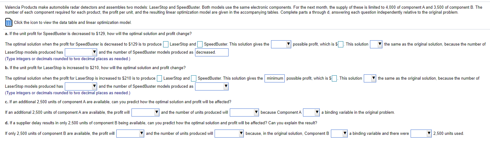 * Data Table and Linear Optimization Model Х u & | Chegg.com