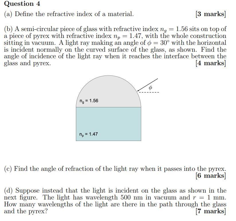 Solved (a) Define the refractive index of a material. [3 | Chegg.com