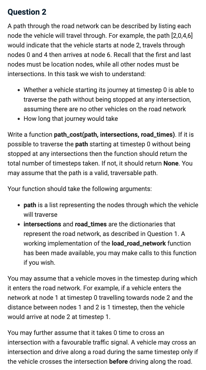 Solved Question 2 A path through the road network can be | Chegg.com