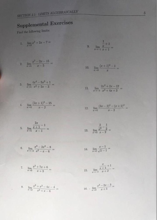 Solved SECTION 21: LIMITS ALGEBRAICALLY Supplemental | Chegg.com