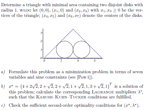 Determine a triangle with minimal area containing two | Chegg.com