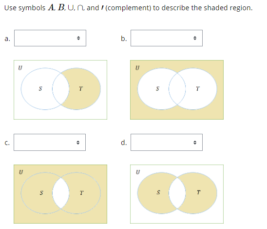 Solved Use symbols A, B, Un, and / (complement) to describe | Chegg.com