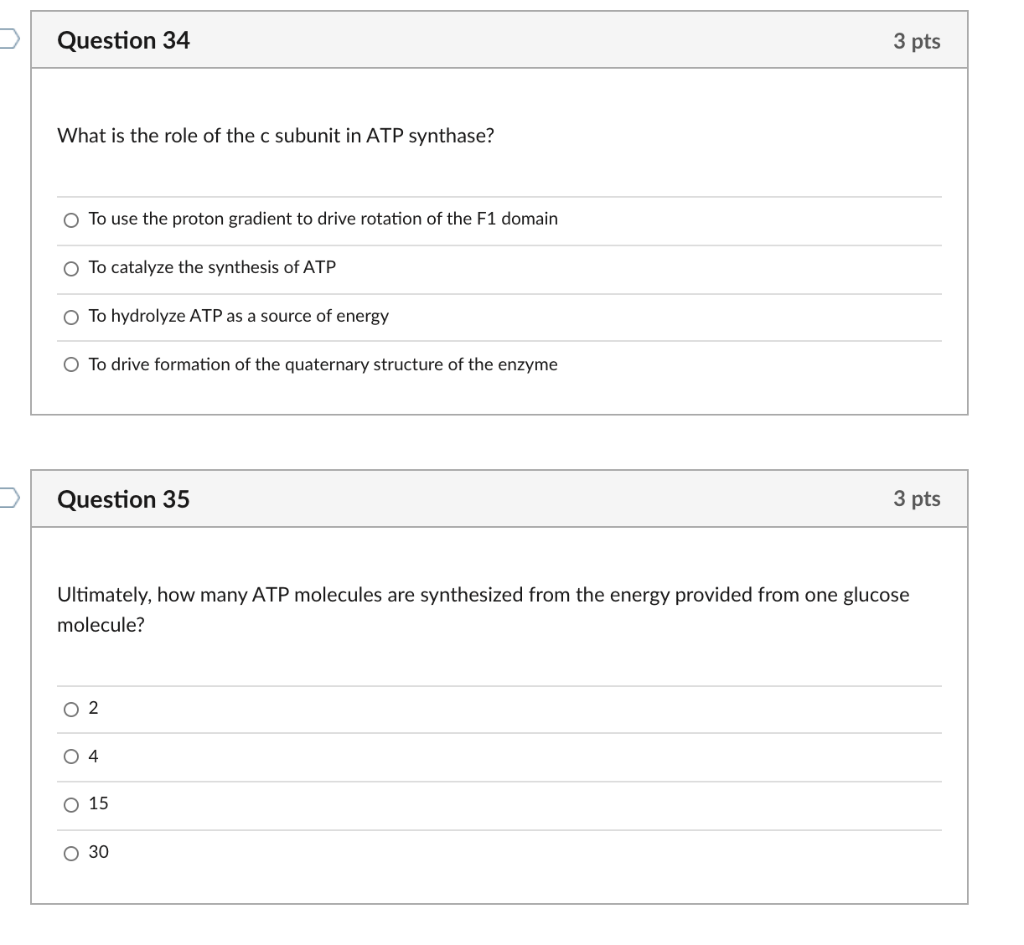 Solved Question 34 3 pts What is the role of the c subunit | Chegg.com