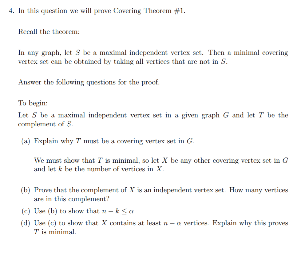 4. In this question we will prove Covering Theorem | Chegg.com