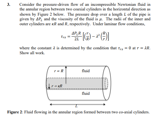 Solved 3. Consider the pressure-driven flow of an | Chegg.com