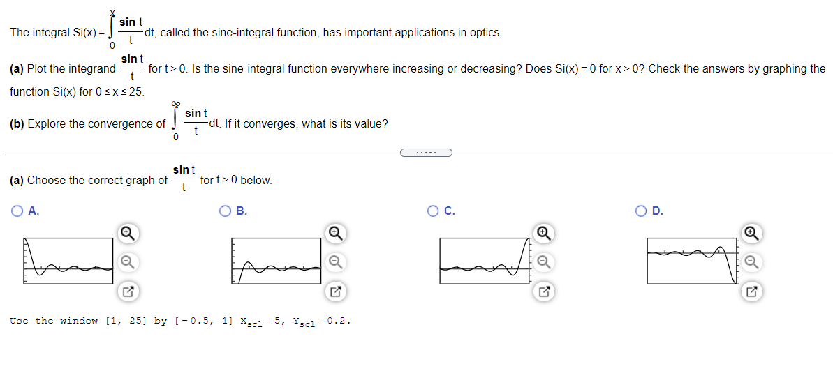 Solved sint The integral Si(x)=. -dt, called the | Chegg.com