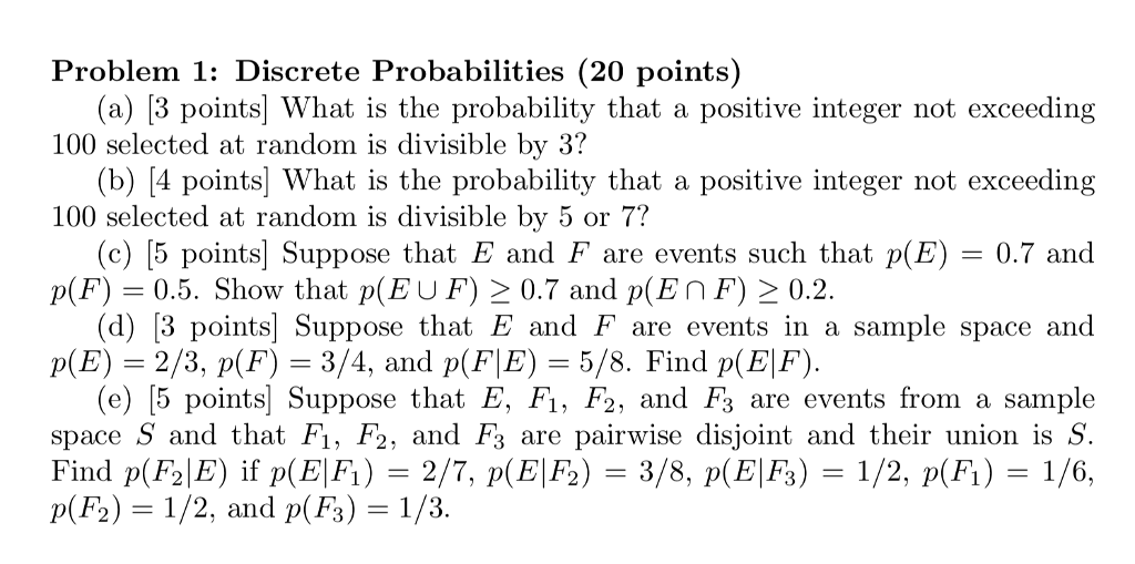 Solved Problem 1: Discrete Probabilities (20 points) (a) [3 | Chegg.com