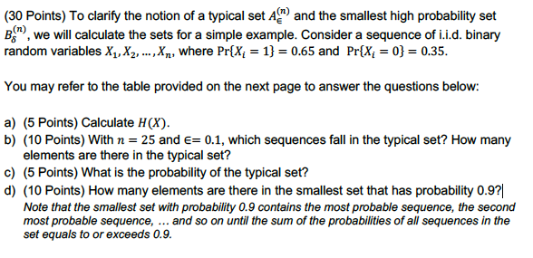 Solved (30 Points) To clarify the notion of a typical set | Chegg.com