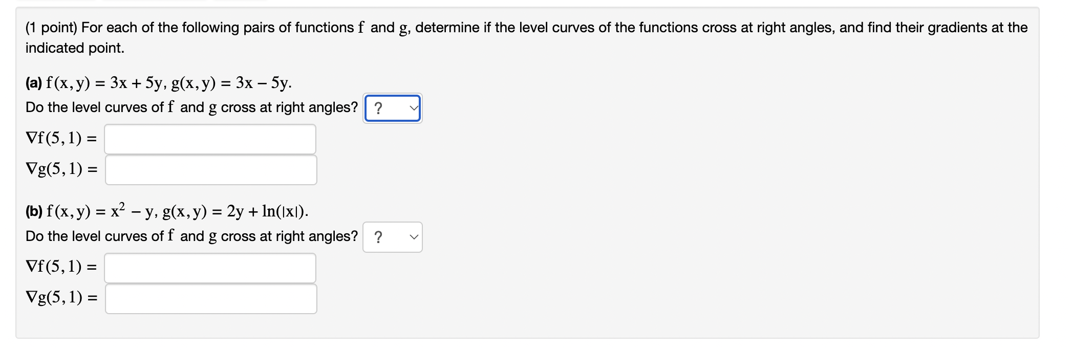 Solved (1 point) For each of the following pairs of | Chegg.com