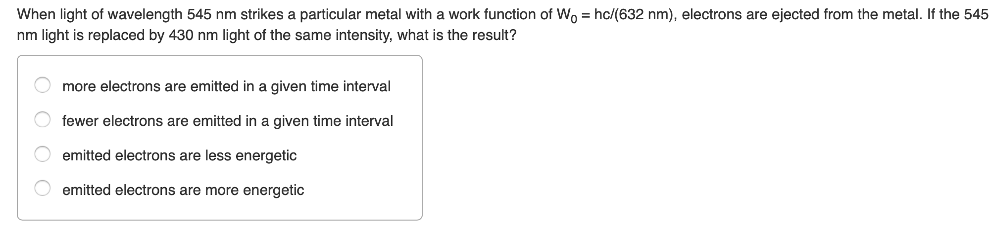 Solved When light of wavelength 545 nm strikes a particular | Chegg.com