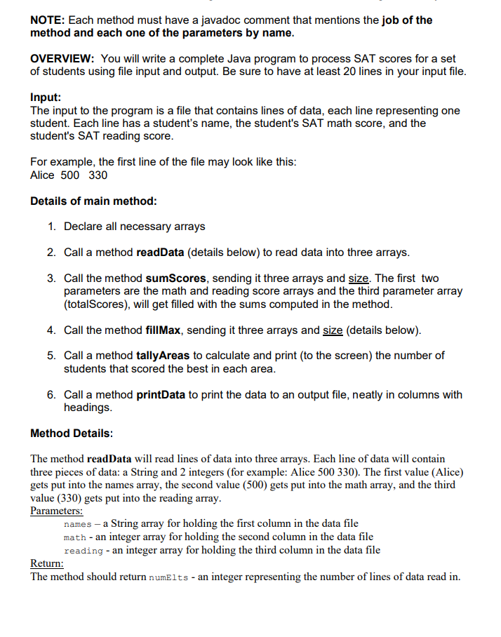 Solved NOTE: Each method must have a javadoc comment that | Chegg.com