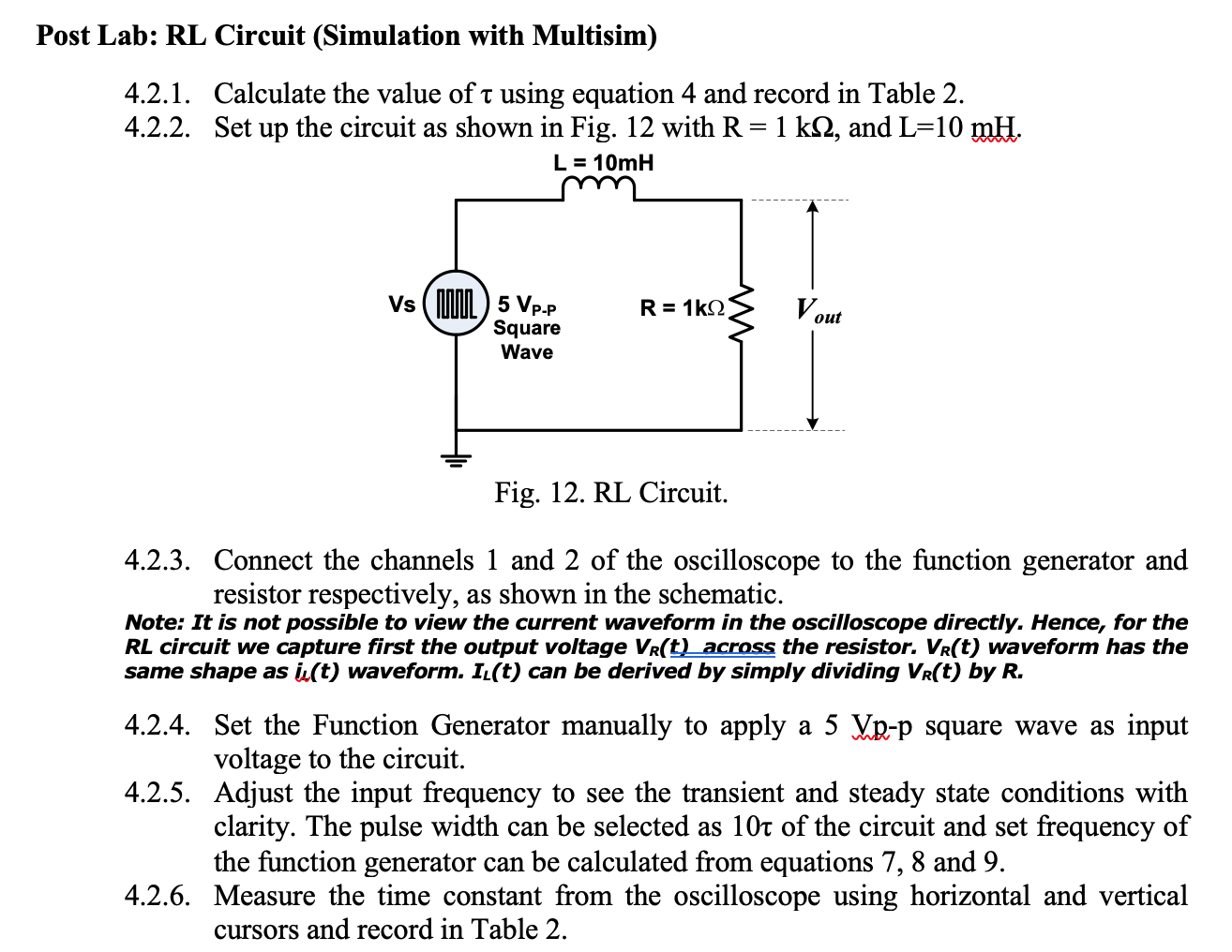 Post Lab: RL Circuit (Simulation with Multisim) | Chegg.com