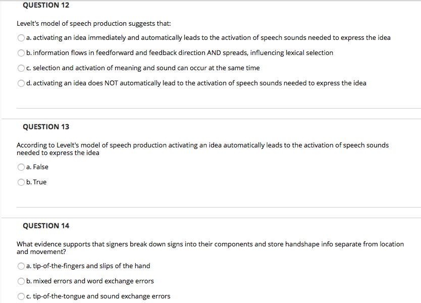 Solved QUESTION 12 Levelt's model of speech production | Chegg.com