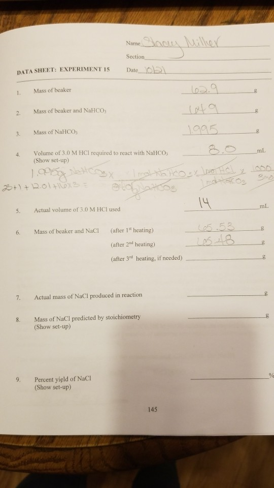 Solved Lelher Name Section Date DATA SHEET: EXPERIMENT 15 | Chegg.com
