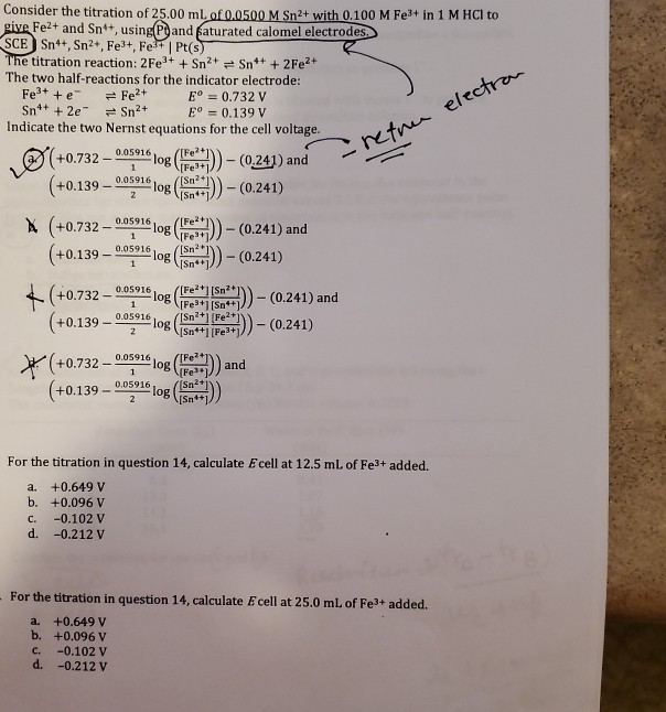 Solved Consider the titration of 25.00 ml of 0.0500 M Sn2+ | Chegg.com
