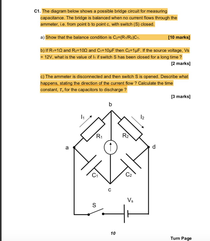 Solved C1. The diagram below shows a possible bridge circuit | Chegg.com