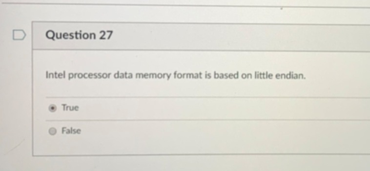 Solved Question 27 Intel processor data memory format is | Chegg.com