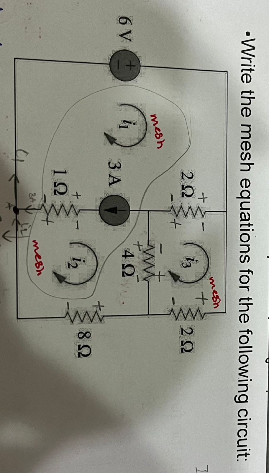Solved -Write the mesh equations for the following circuit: | Chegg.com