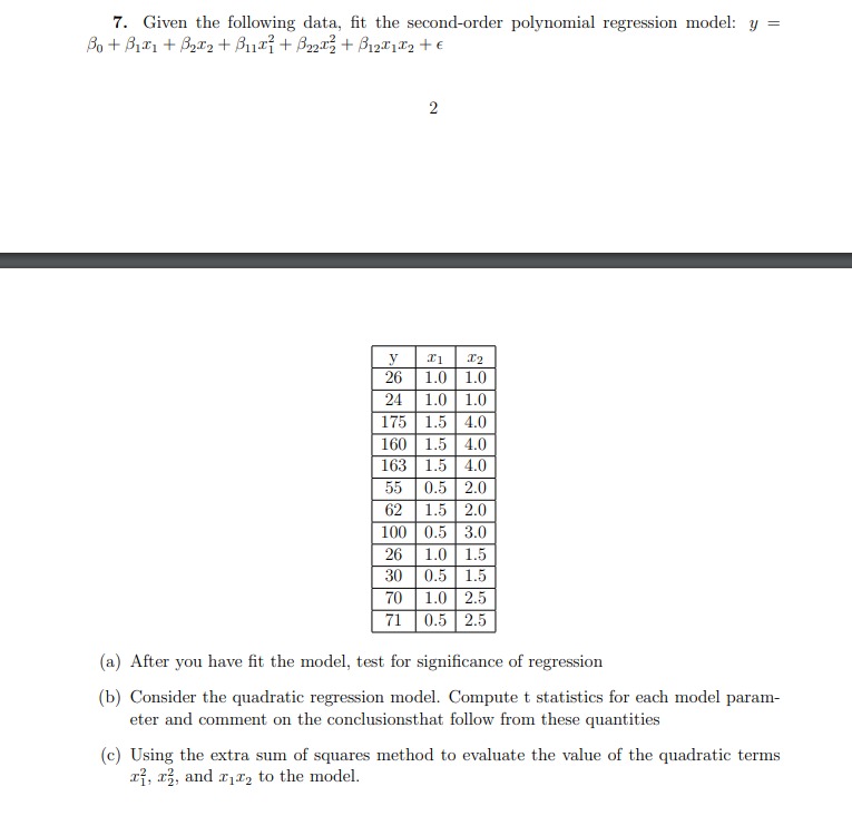 Solved Given the following data, fit the second-order | Chegg.com