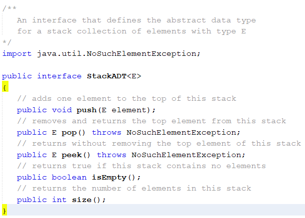 An interface that defines the abstract data type | Chegg.com