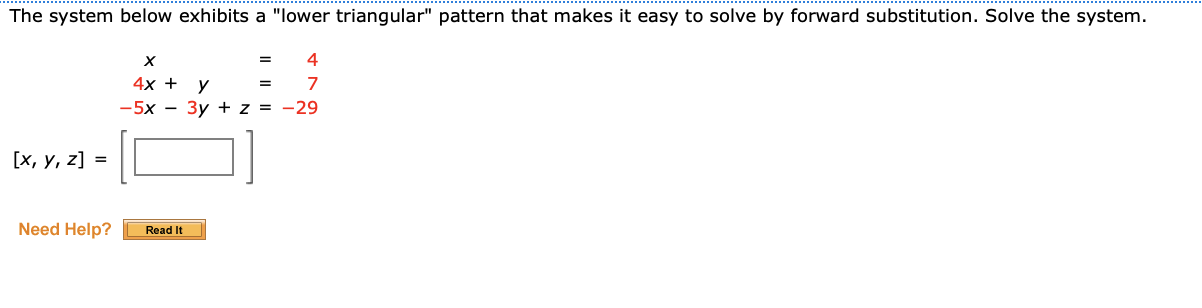 Solved The system below exhibits a "lower triangular" | Chegg.com