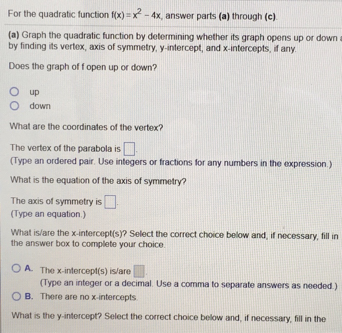 Solved For the quadratic function f(x)= x2-4x, answer parts | Chegg.com