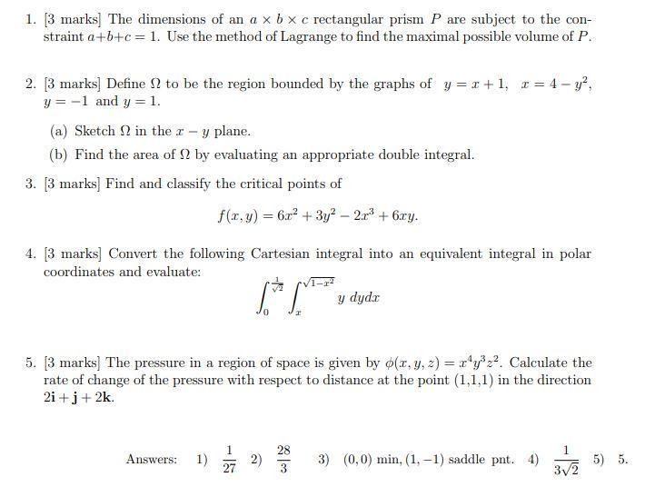 Solved 1. [3 marks] The dimensions of an axbx c rectangular | Chegg.com