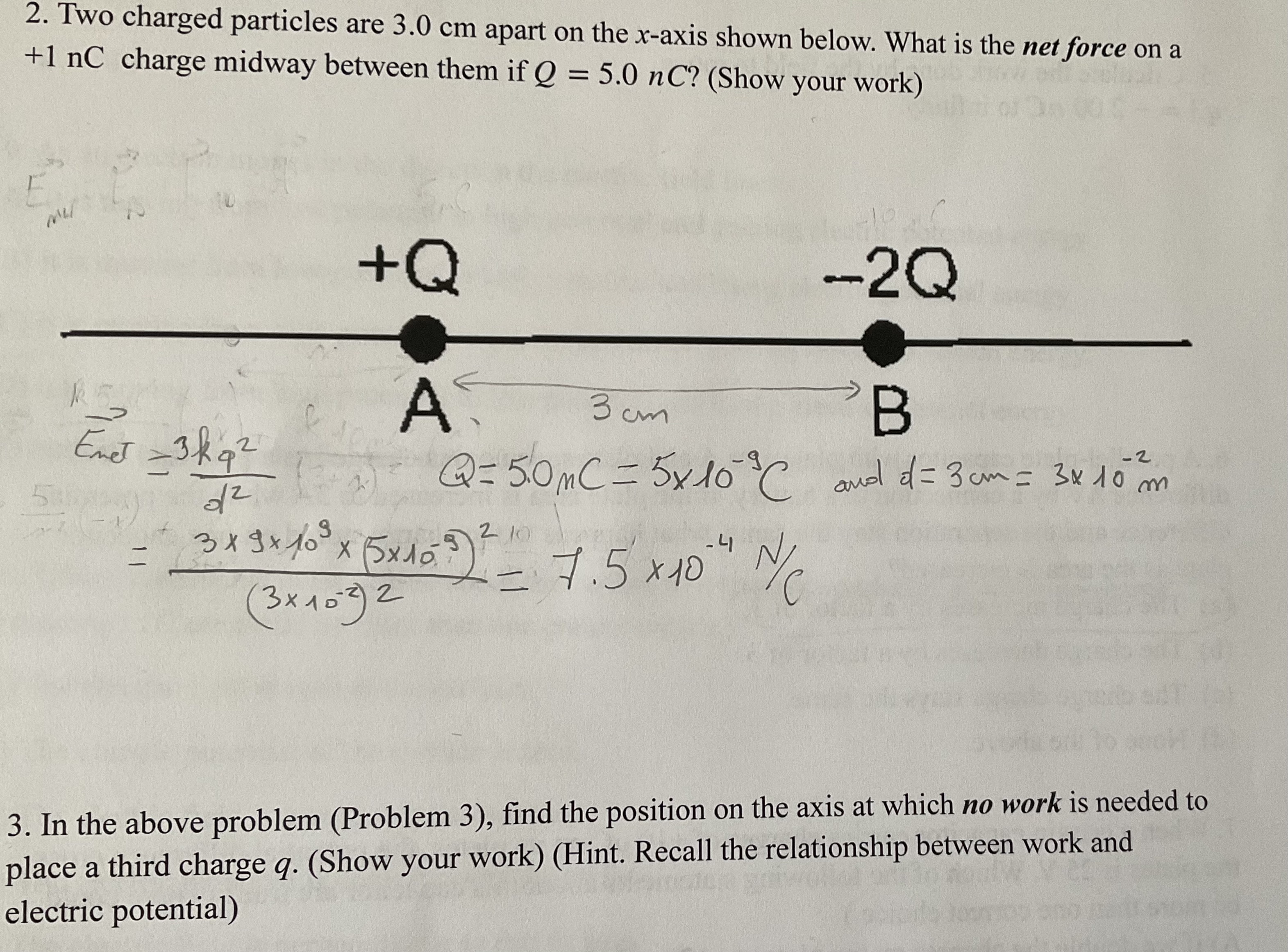 Solved 2. Two charged particles are 3.0 cm apart on the | Chegg.com