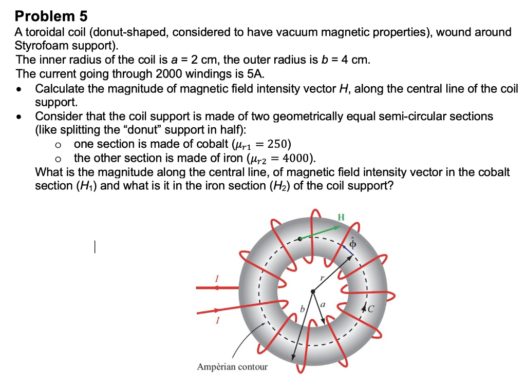 Solved Problem 5 A toroidal coil (donut-shaped, considered | Chegg.com