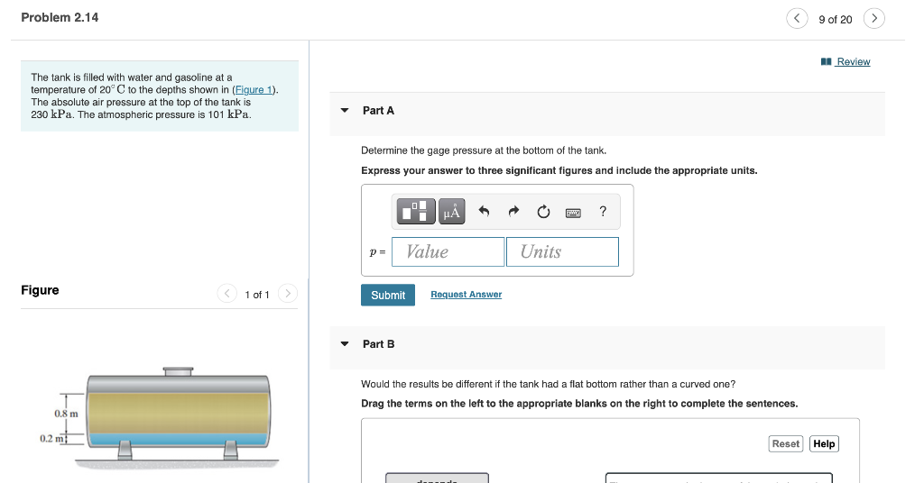 Solved Problem 2.14 9 of 20 an Review The tank is filled | Chegg.com