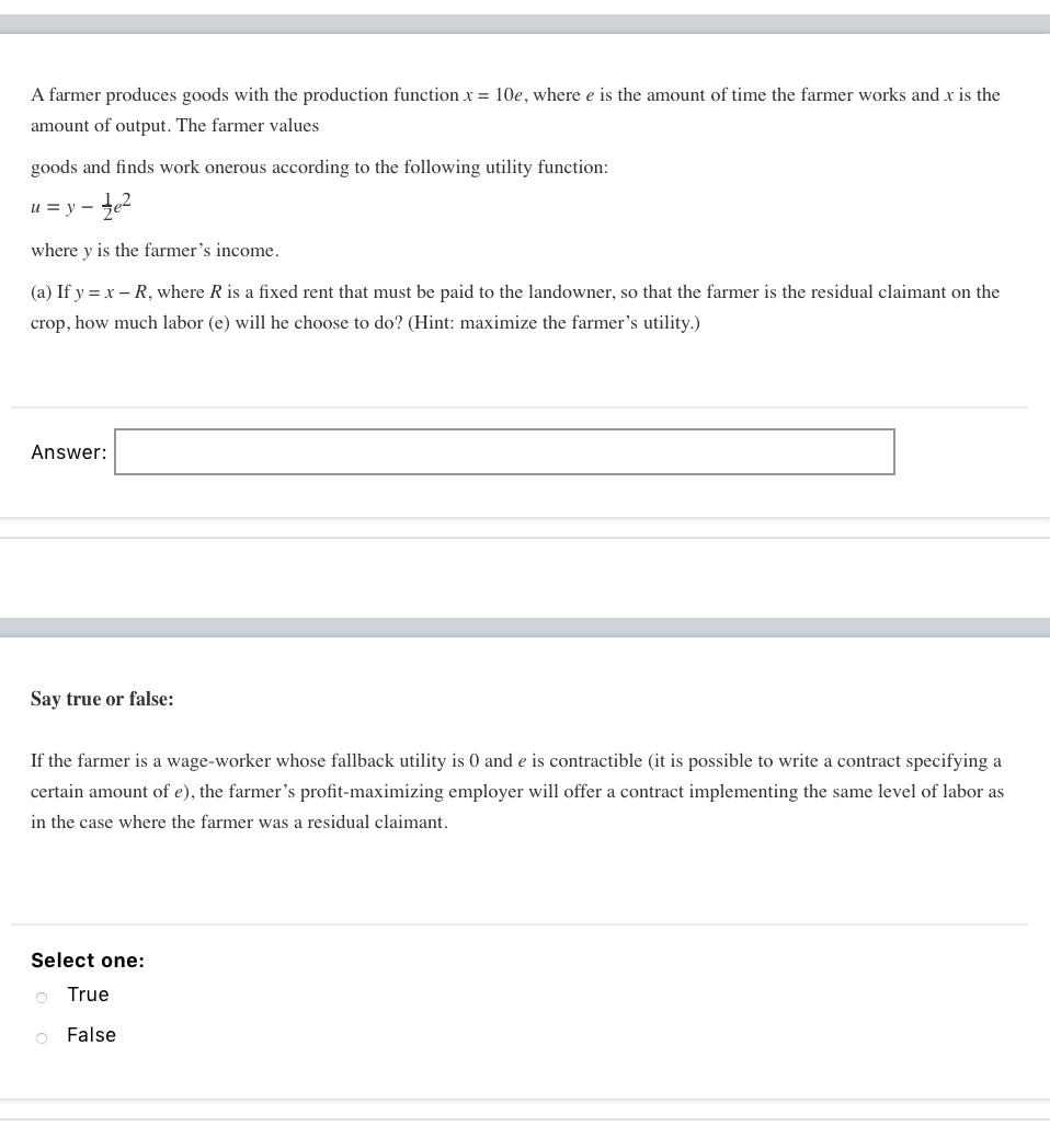 A farmer produces goods with the production function | Chegg.com