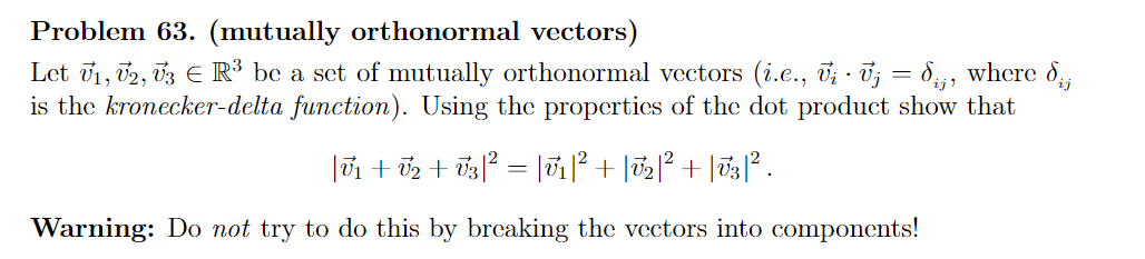 Solved Problem 63. (mutually orthonormal vectors) Let 71, | Chegg.com