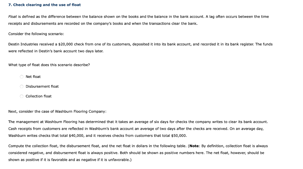 Solved 7. Check clearing and the use of float Float is | Chegg.com