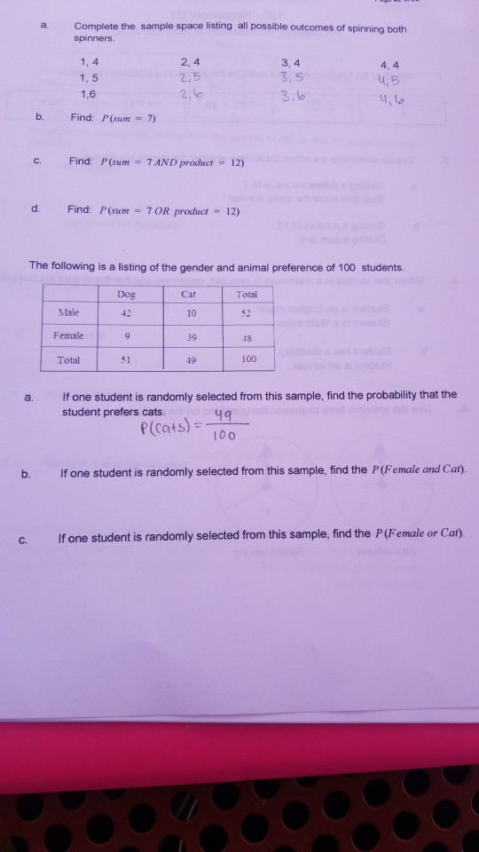 Solved a Complete the sample space listing all possible | Chegg.com