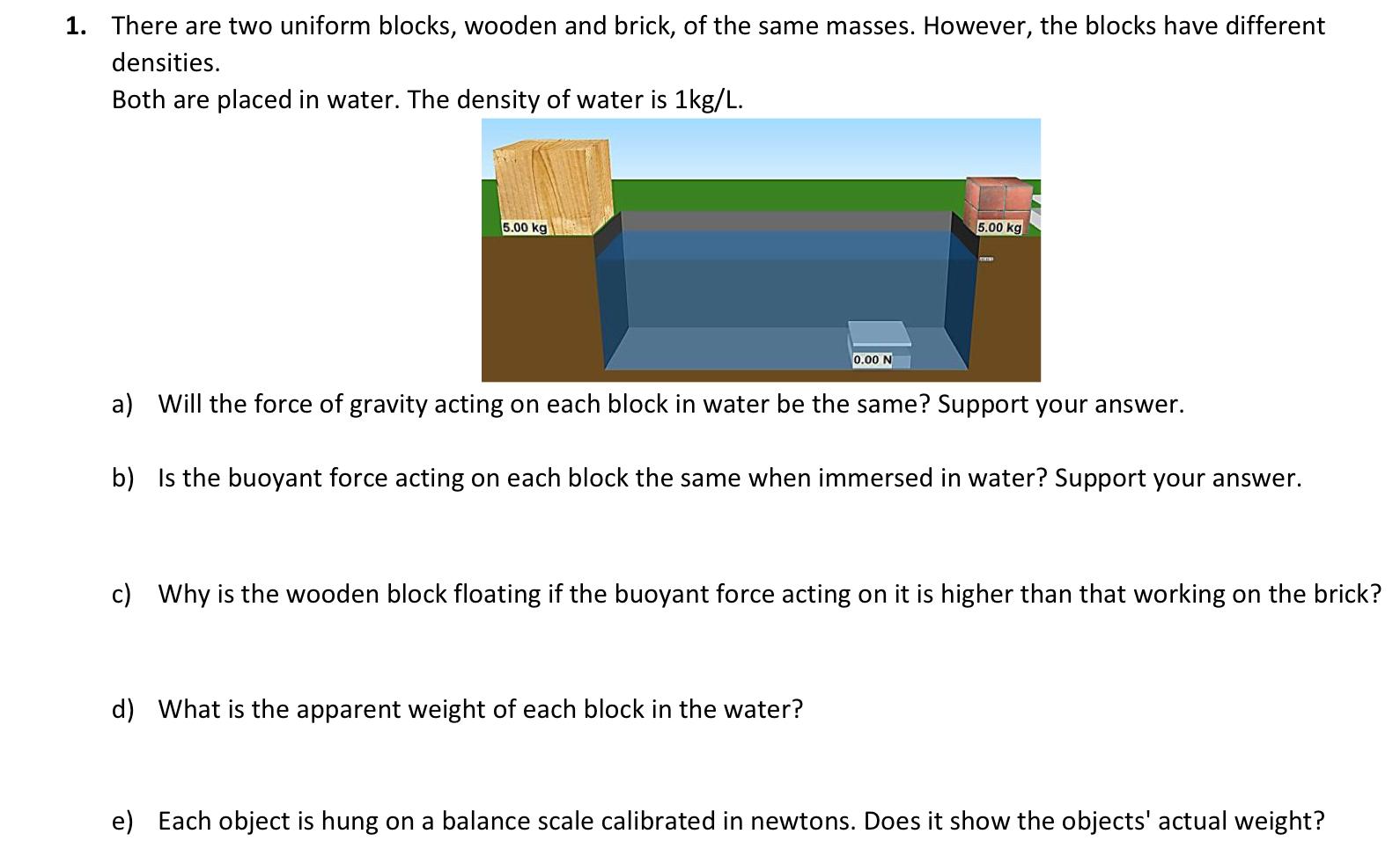 Solved 1. There are two uniform blocks, wooden and brick, of | Chegg.com