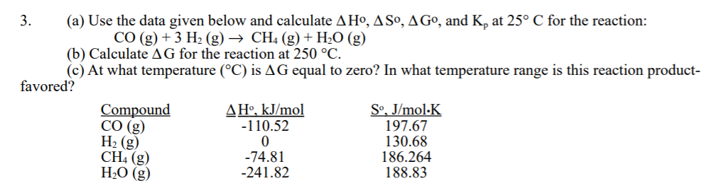 Solved 3. (a) Use the data given below and calculate AHO, | Chegg.com