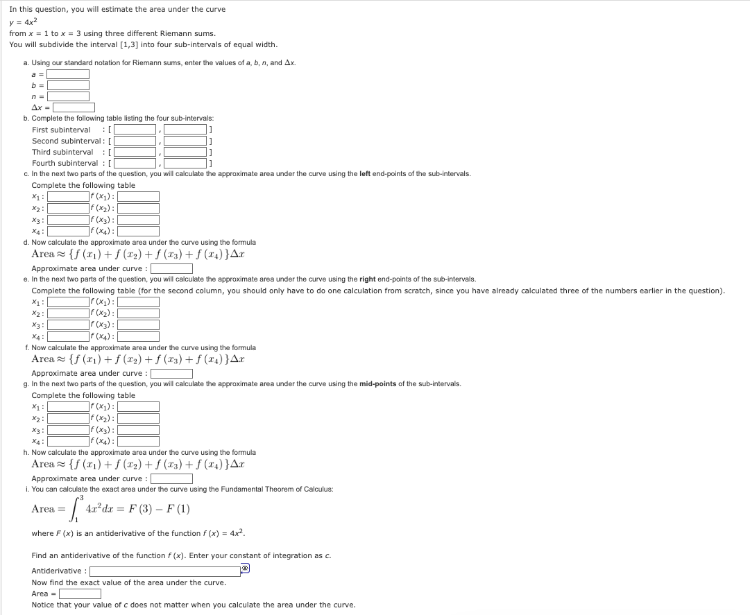 Solved In this question, you will estimate the area under | Chegg.com