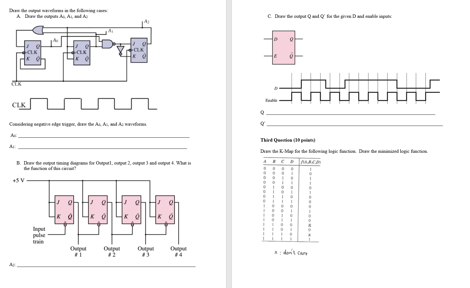 Solved Draw the output waveforms in the following cases: A. | Chegg.com