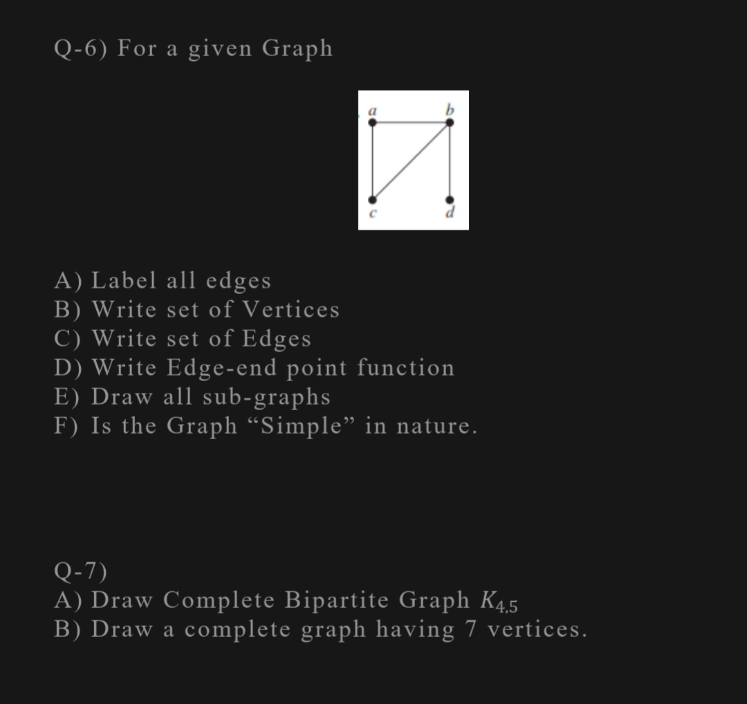 Solved Q-6) For a given Graph A) Label all edges B) Write | Chegg.com
