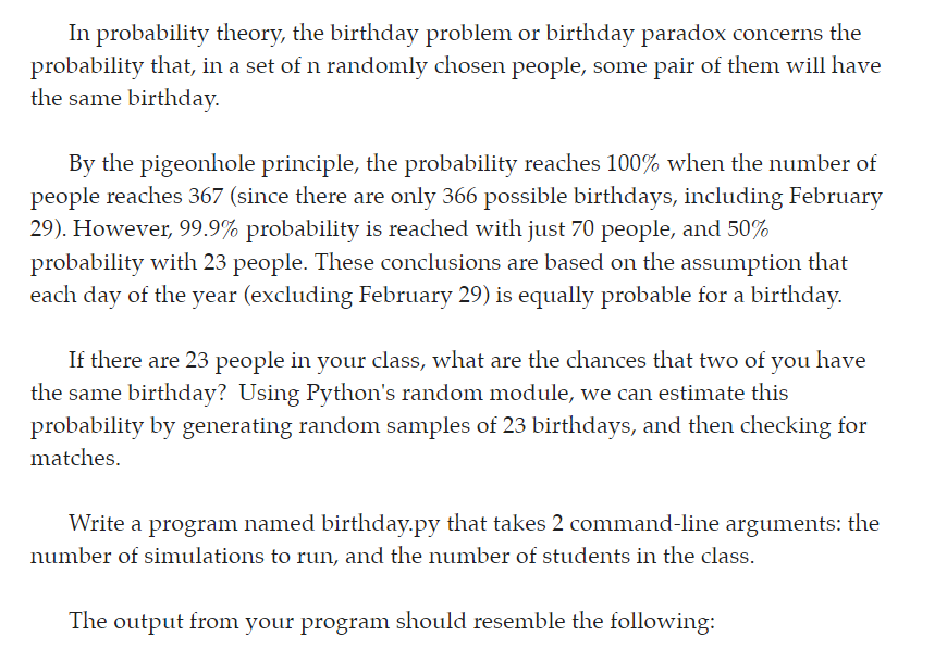 Solved In probability theory, the birthday problem or | Chegg.com