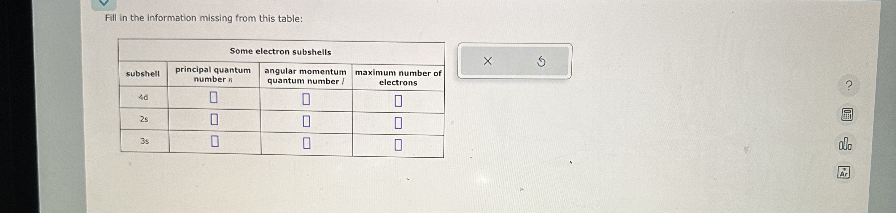 Solved Fill in the information missing from this table: | Chegg.com