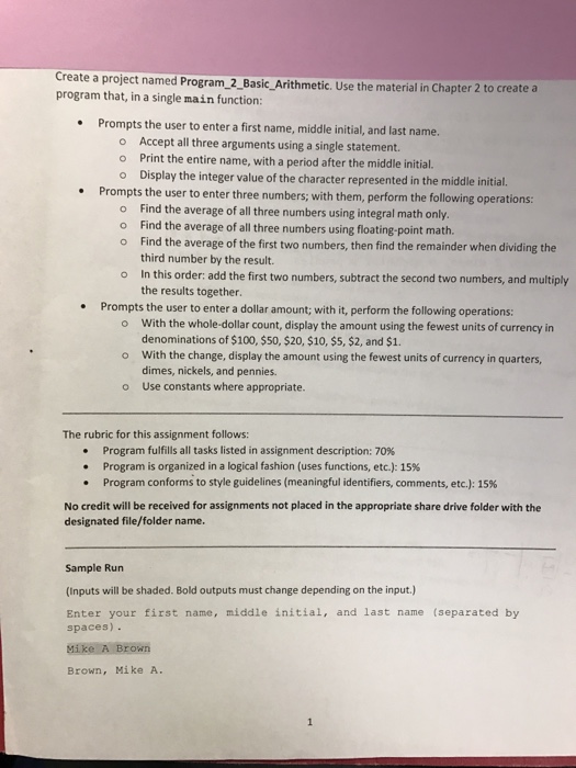 Solved Create a project named Program_2_Basic_Arithmetic. | Chegg.com